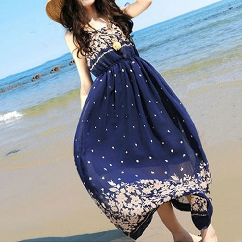 Floral Print High Waisted Beach Maxi Tank Dress Sundress on Luulla