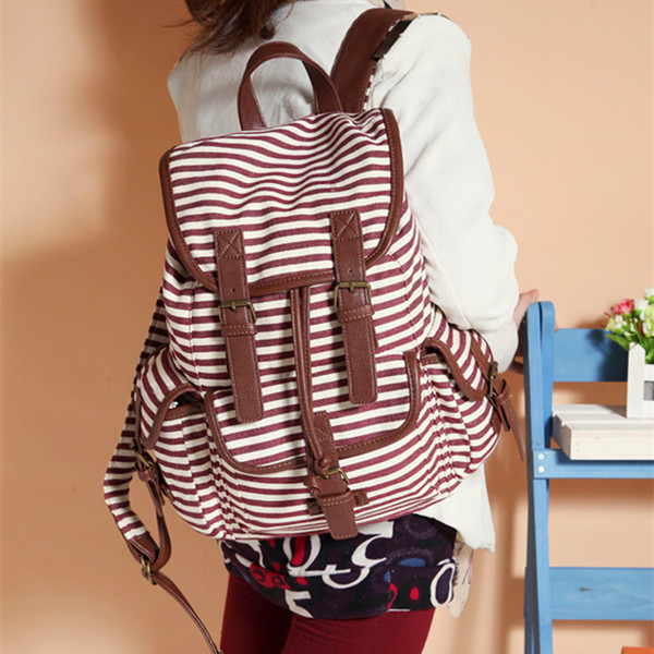 Stripes Printed Backpack With Double Buckles Detail 0627020 on Luulla