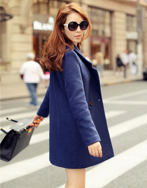 Gorgeous Dark Blue Woolen Winter Coat on Luulla