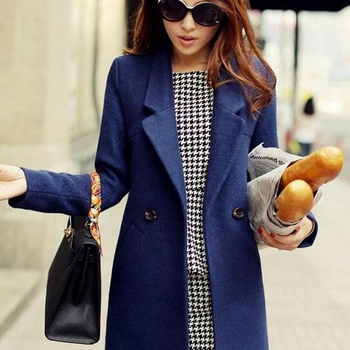 Gorgeous Dark Blue Woolen Winter Coat on Luulla