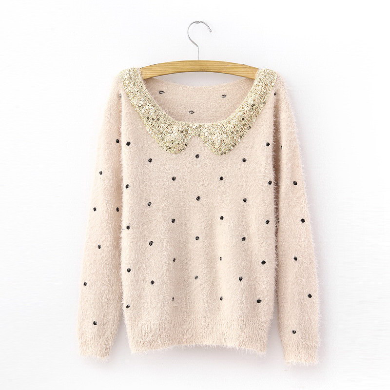 Doll Collar Polka Dot Pattern Women's Sweater on Luulla