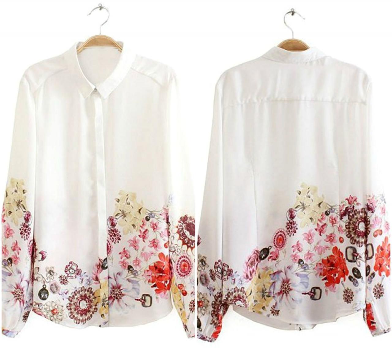 Beautiful Retro Floral Print Long Sleeve Top on Luulla