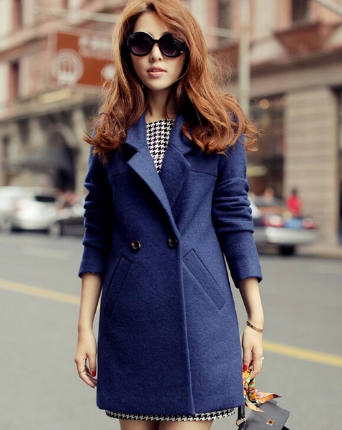 Gorgeous Dark Blue Woolen Winter Coat on Luulla